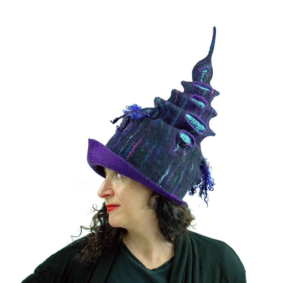 Dark Purple Felted Wizard Hat with Unicorn | FeltHappiness Hats