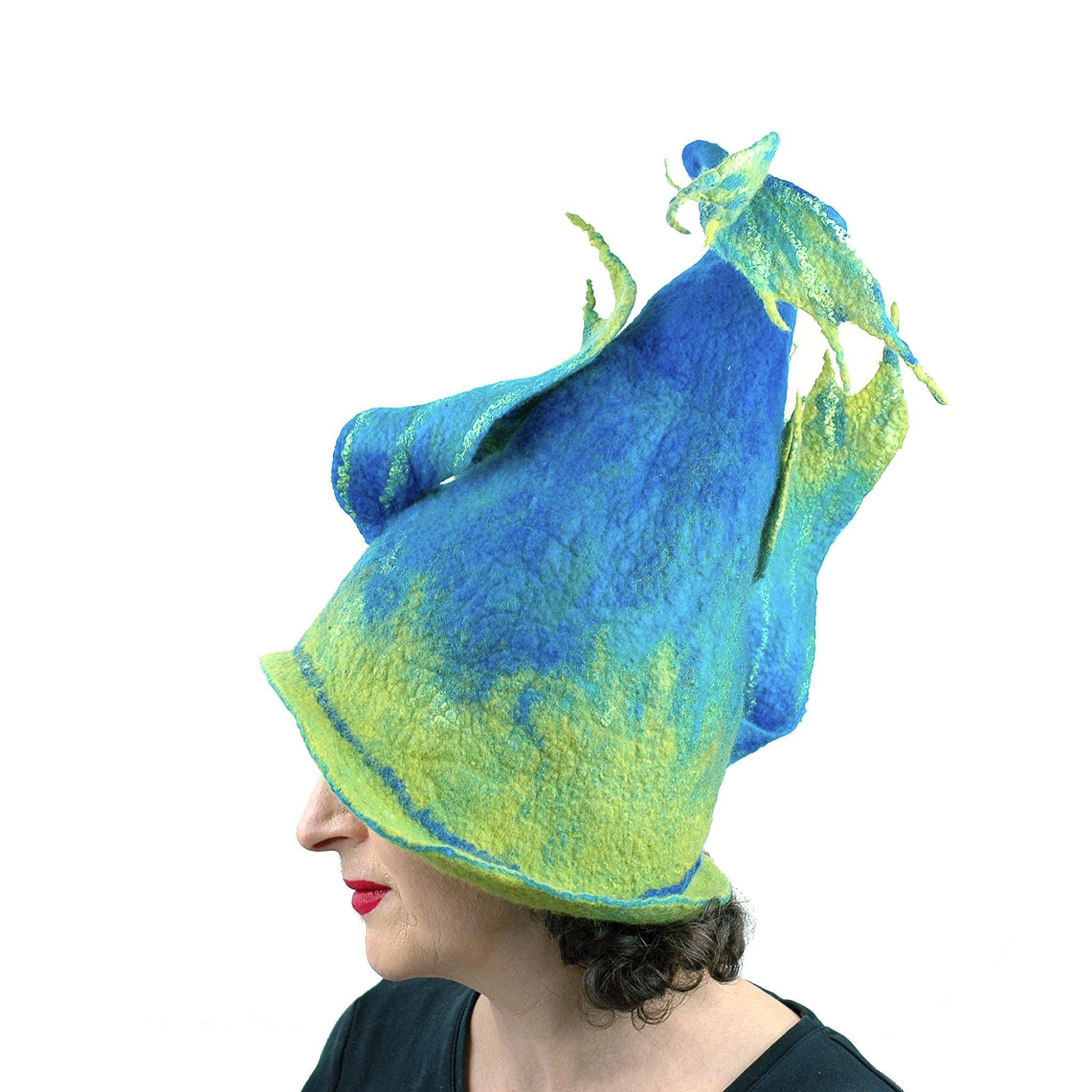 Beautiful Felted Wizard Hat with Dragon Tail | FeltHappiness Hats