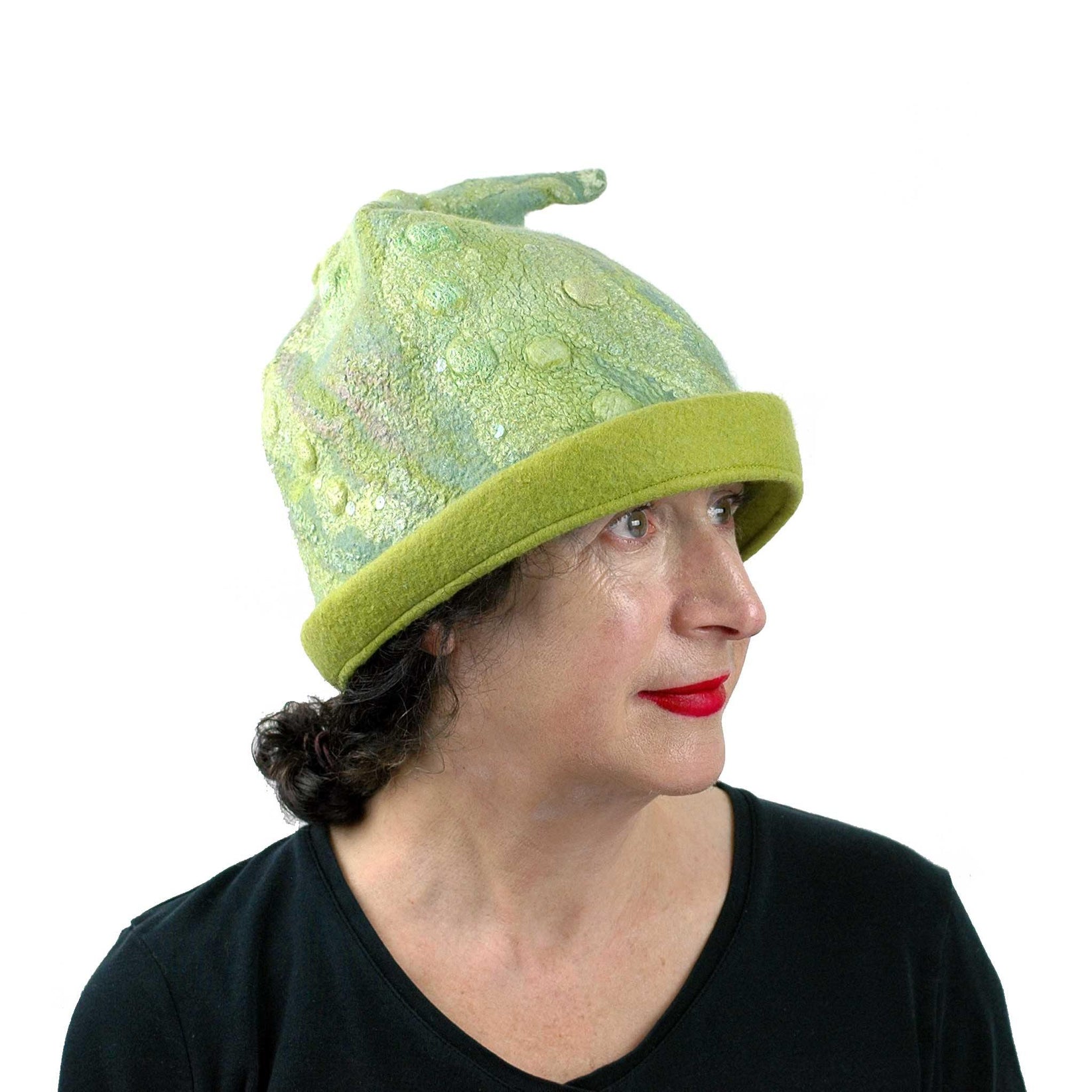 Green Beanie Hat with Sculptural Fish Tail - Extra Large Size ...