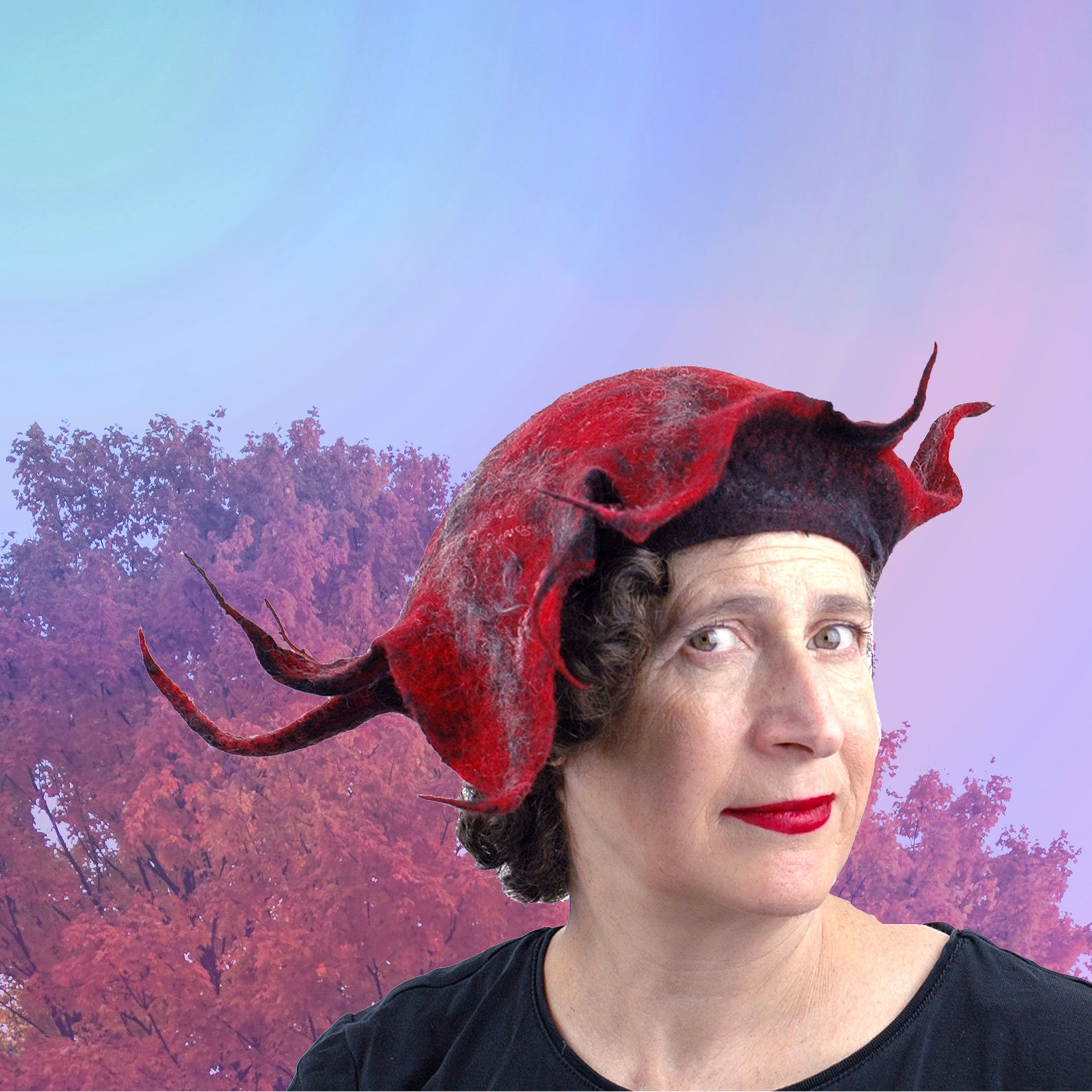 Spiky Red and Black Leaf Hat | FeltHappiness Hats